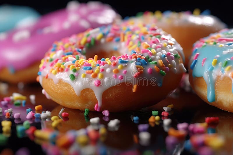 Close Up of a Doughnuts Sprinkled with Frosting and Colorful Candy Bits ...