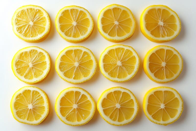 A Close Up of a Dozen Slices of Lemon Stock Illustration - Illustration ...