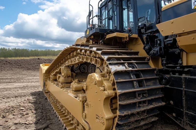 Close Up of Dozer Tracks at Construction Site with Yellow Heavy ...