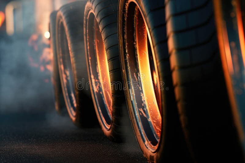Close-up of Drag Racing Car Tires with Smoke Stock Illustration ...
