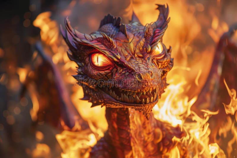 Close Up of a Dragon Emerging from Flames. AI Generated Illustration ...