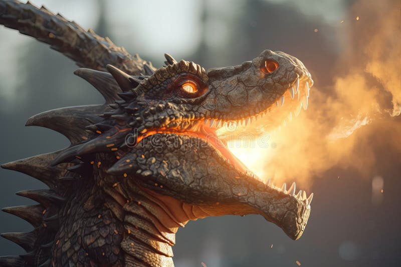 A Close-up of the Dragon S Terrifying Mouth Spewing Fire, Generative AI ...