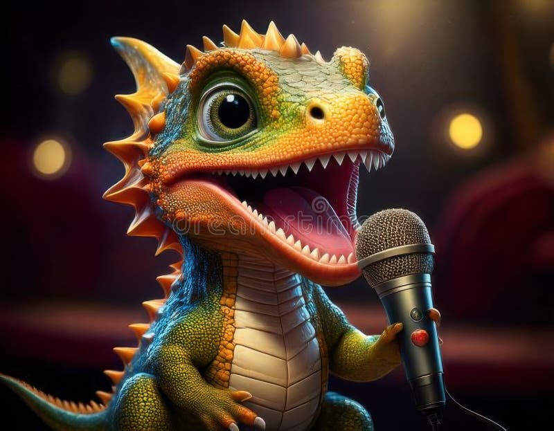 Close Up Dragon Singing with a Microphone Stock Illustration ...