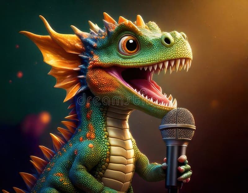 Close Up Dragon Singing with a Microphone Stock Illustration ...