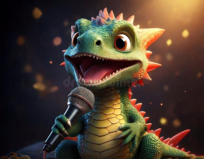 Close Up Dragon Singing with a Microphone Stock Illustration ...