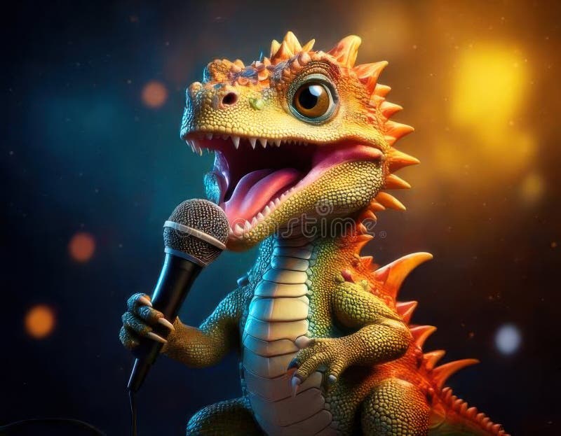 Close Up Dragon Singing with a Microphone Stock Illustration ...