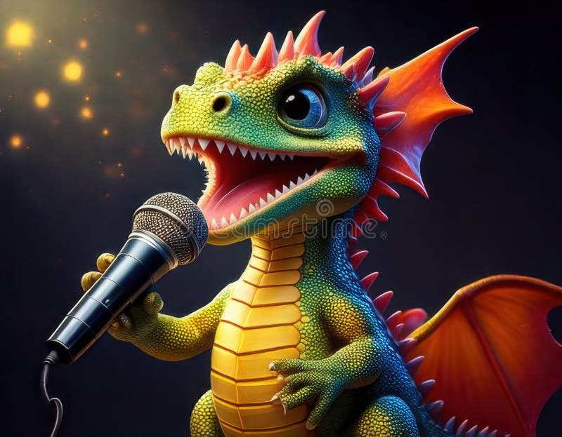 Close Up Dragon Singing with a Microphone Stock Illustration ...