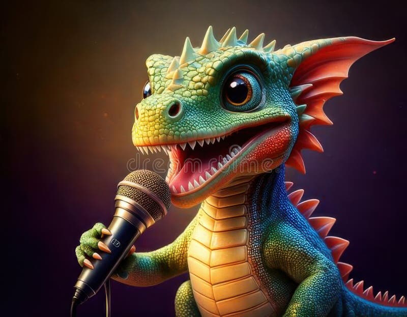 Close Up Dragon Singing with a Microphone Stock Illustration ...