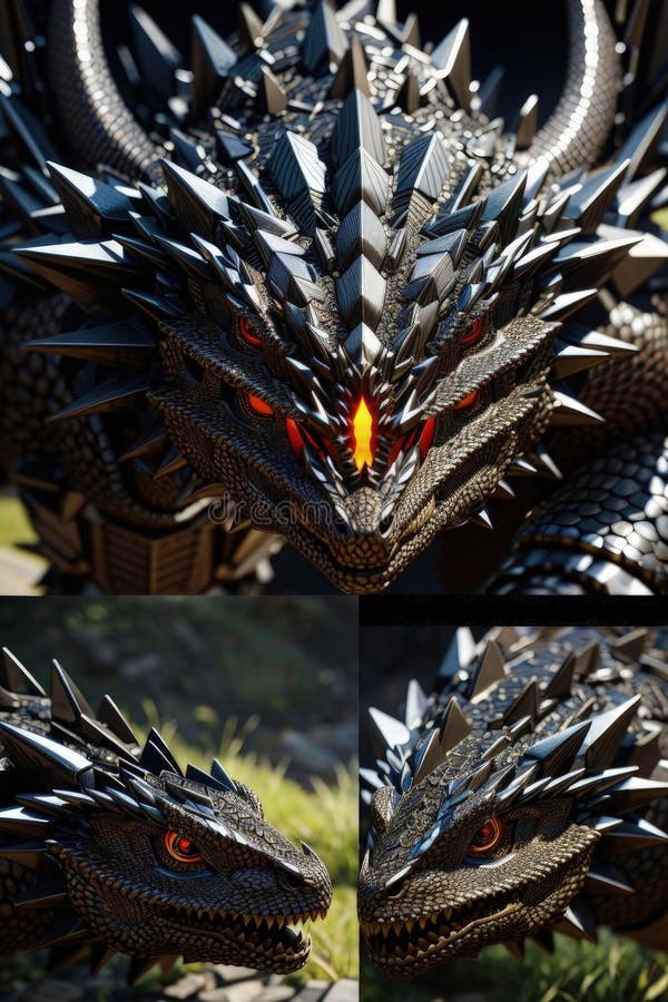 Close Up of a Dragon Statue Made of Black Plastic with Sharp Teeth ...
