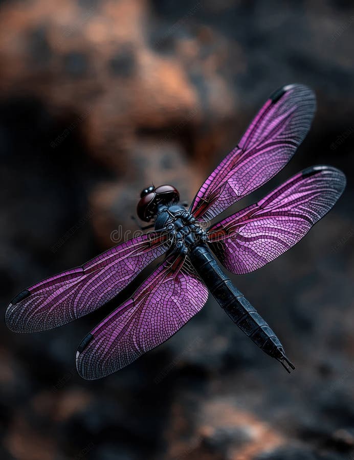 Close-up of a Dragonfly with Purple Wings. Stock Illustration ...