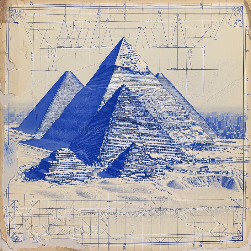 A Close Up of a Drawing of a Pyramid with a Blueprint Stock ...