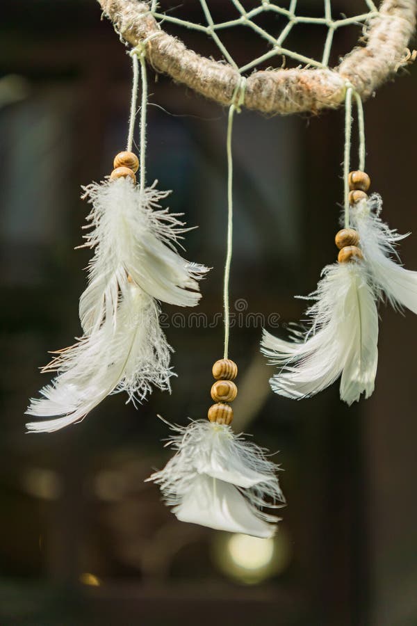 Close Up of a Dream Catcher with White Feathers Stock Image - Image of ...