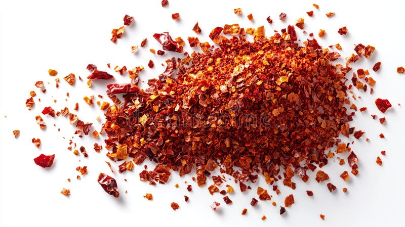 Close-up of Dried Crushed Red Chili Peppers on White Background Stock ...
