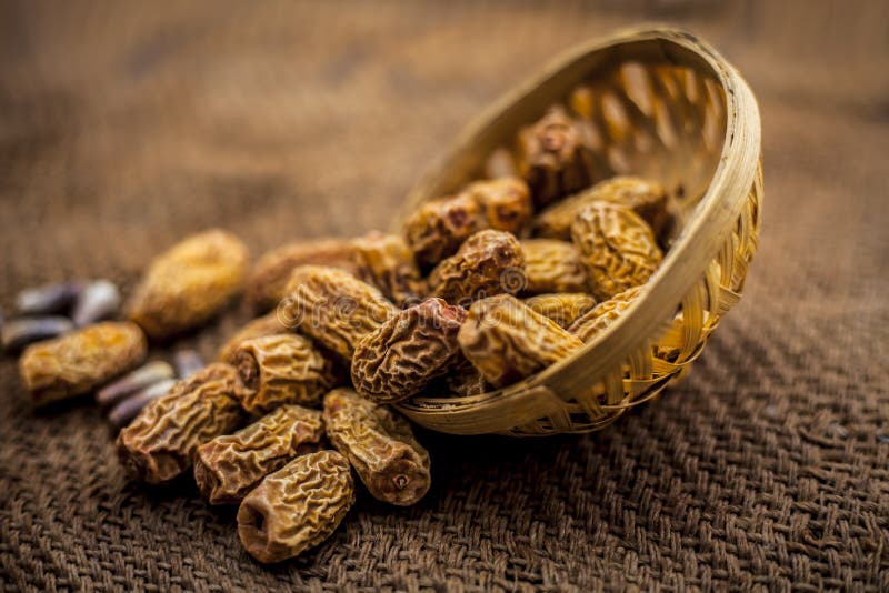 Close Up of Dried Dates of Kharek or Phoenix Dactylifera in a Fruit ...