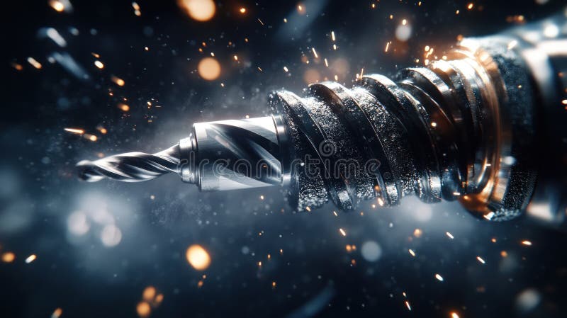 Close-up of a Drill Bit in Action, Sparks Flying Stock Image - Image of ...