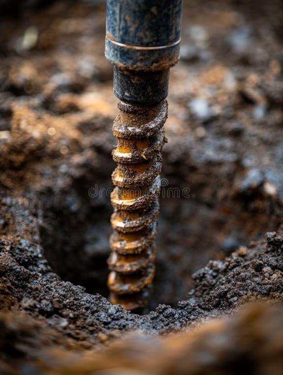 Close-up of a Drill Bit in Soil in a Construction Setting. Stock Image ...