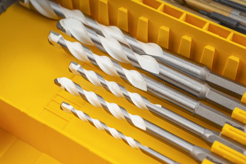Close-up of Drill Bits Set Professional Industrial Tools and Equipment ...