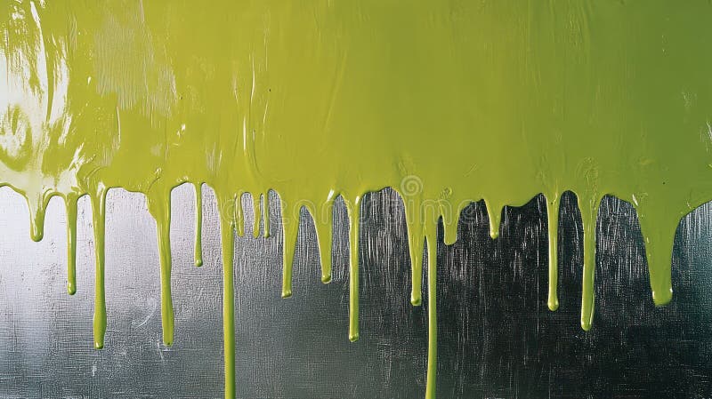 A Close-up of Dripping Bright Green Paint on a Metallic Surface Stock ...