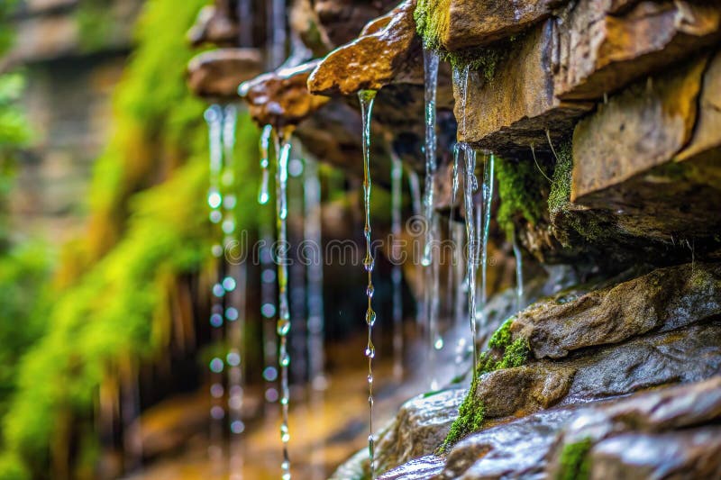 Nature S Tears: Close-Up of Dripping Water on a Wet Rock Face ...