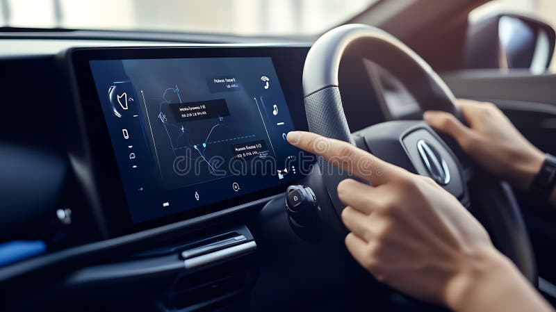 Close-up of a Driver S Hand Using a Touchscreen in a Modern Car To ...