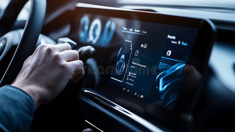 Close-up of a Driver S Hand Using a Touchscreen in a Modern Car To ...