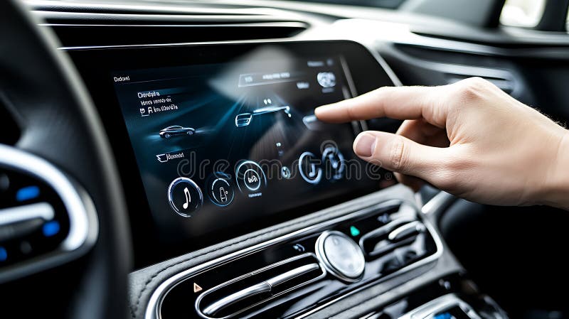 Close-up of a Driver S Hand Using a Touchscreen in a Modern Car To ...