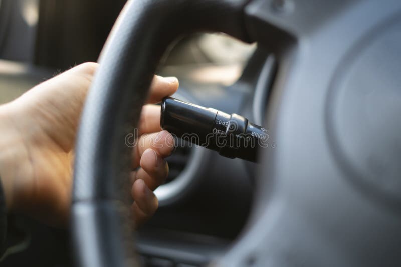 A Close Up Driver Shift Turn Signal on, Car Light Set Button Stock ...