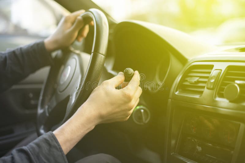 A Close Up Driver Shift Turn Signal on, Car Light Set Button Stock ...