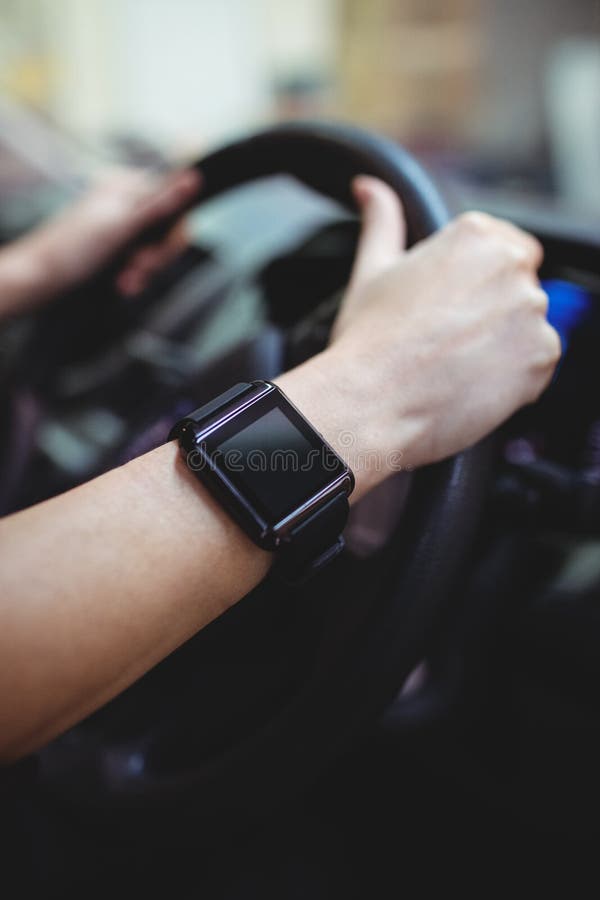 Close Up of Driver with Smart Watch Stock Image - Image of courier ...