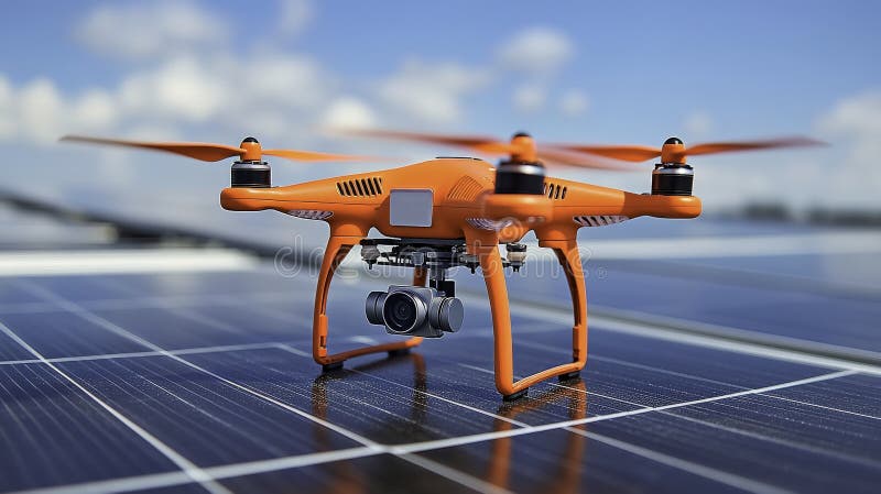 Orange Drone on Solar Panel Array. Stock Illustration - Illustration of ...