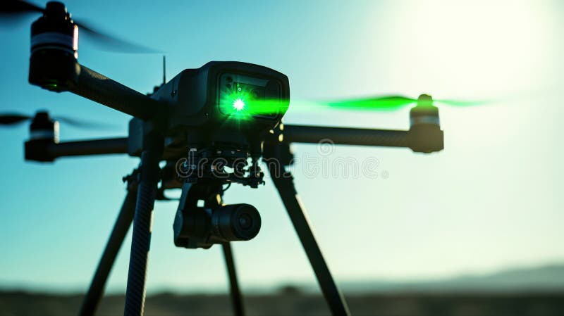 Close-Up of Drone with Laser Displaying High-Tech Aerial Capabilities ...