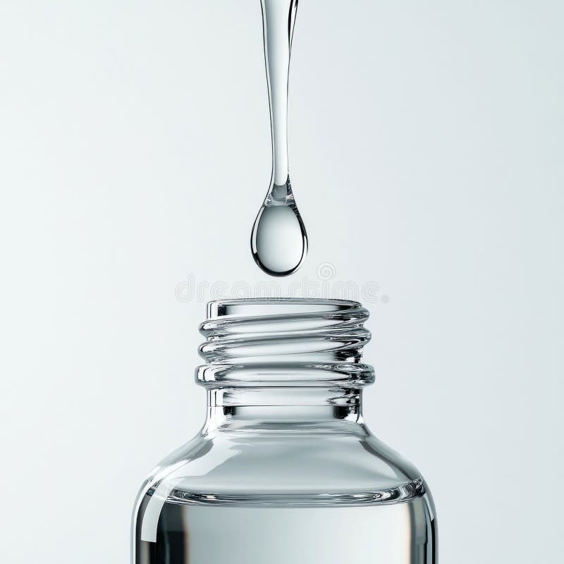 Close-up Drop of Liquid Falling into Glass Bottle Stock Illustration ...