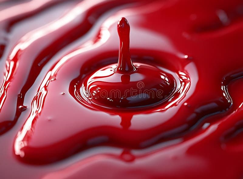 Close Up of a Drop of Red Liquid Creating Ripples in Surface Stock ...
