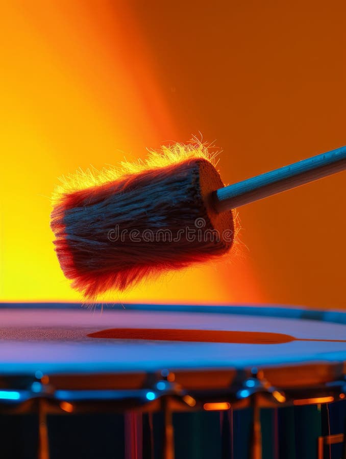 Close-up of a Drum and Drumstick Under Colorful Lighting Stock Image ...