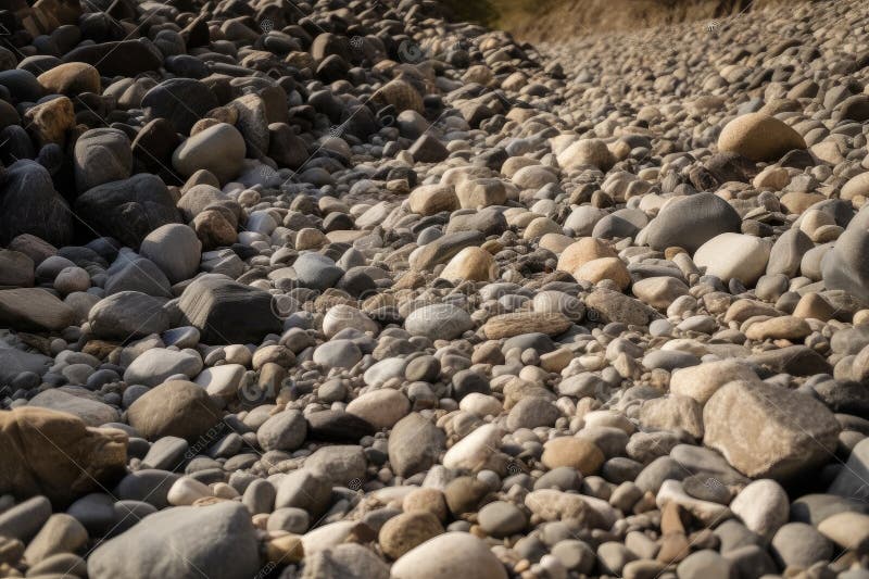 Close-up of Dry Riverbed with Rocks and Pebbles Visible Stock ...