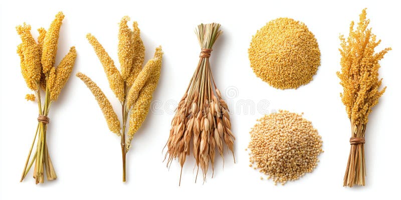 Close-up of Dry Wheat Bunches and Assorted Grains Arranged on a Clean ...