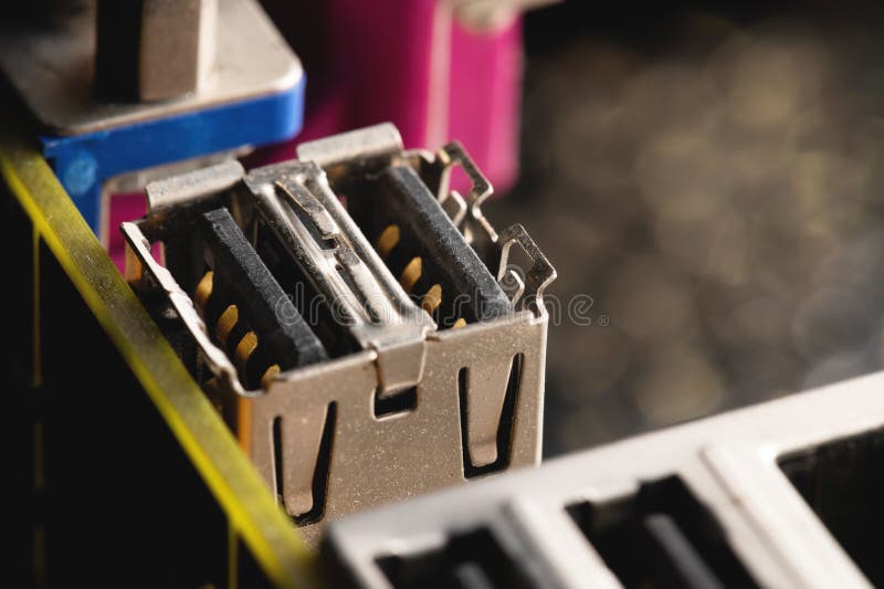 Close-up of a Dual Usb Connector on a Pc Motherboard. Universal Serial ...
