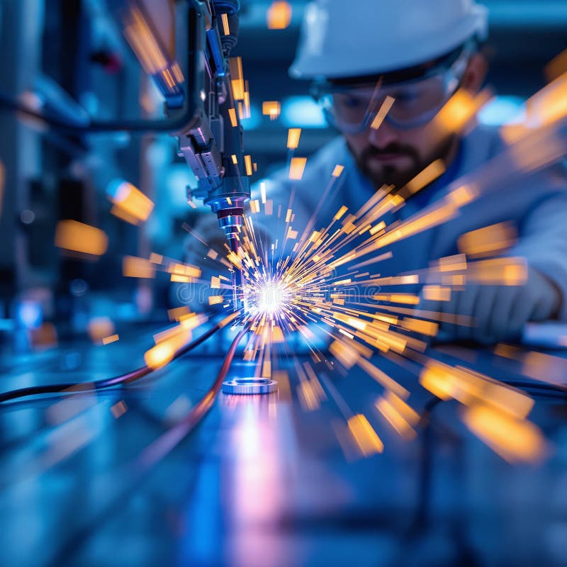 A Close Up of Dynamic Welding Sparks in a High Tech Industrial Setting ...