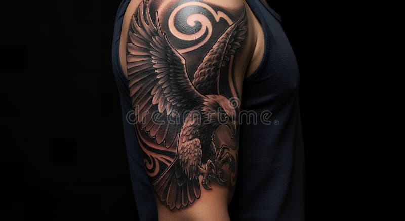 Close-Up of Eagle Tattoo on Muscular Arm in Studio Light Stock ...