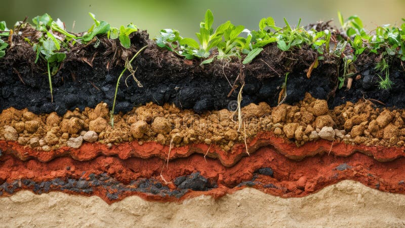 A Close Up of a Soil Cut Layers Pile with Plants Growing in it, AI ...