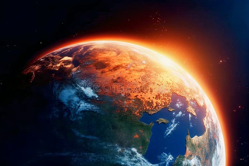 Close Up of Earth on Fire,global Warming Concept Stock Illustration ...
