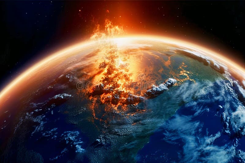 Close Up of Earth on Fire,global Warming Concept Stock Illustration ...