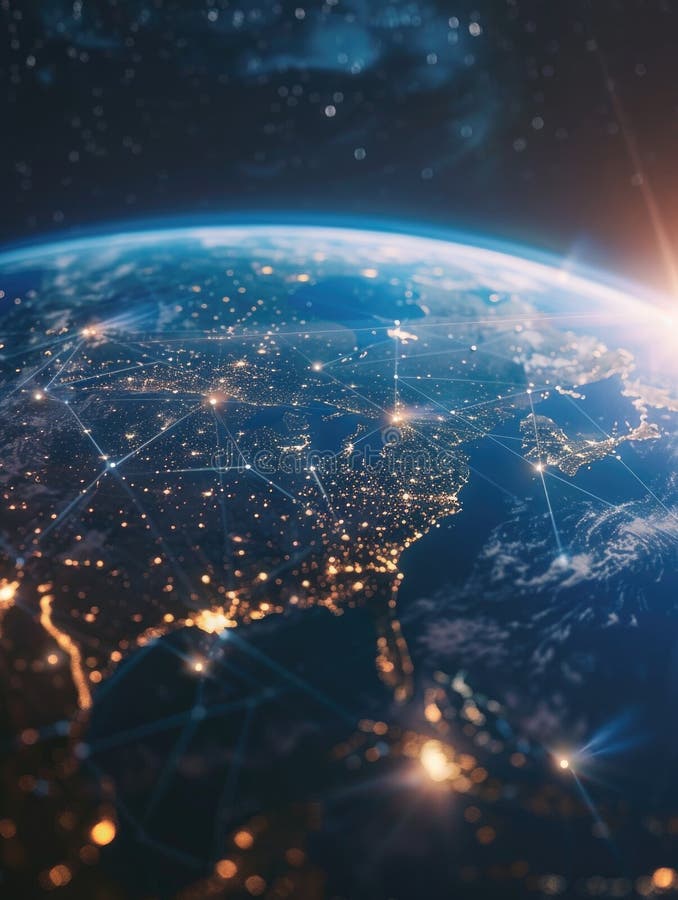 Close Up of the Earth at Night with a Network of Lights on it Stock ...