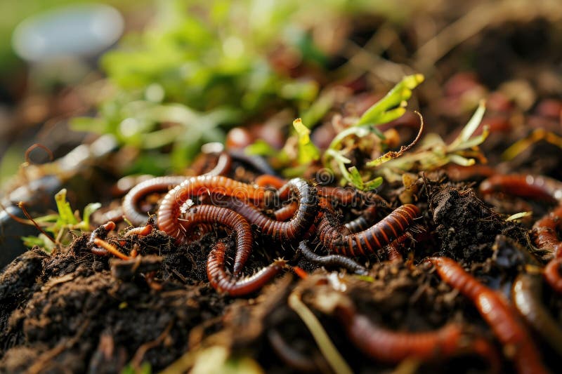 Close Up of Earthworms in a Vermicomposting Soil Stock Illustration ...