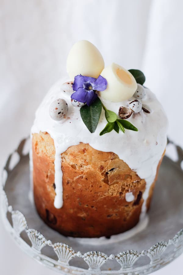 Easter Cake Kulich. Traditional Easter Sweet Bread Decorated with Hare ...