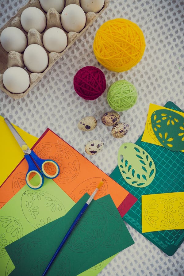 Close-up Easter Egg Painting, Decorating Tools. Stock Photo - Image of ...