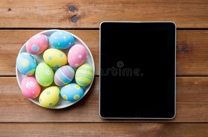 Close Up of Easter Eggs and Blank Tablet Pc Stock Photo - Image of ...