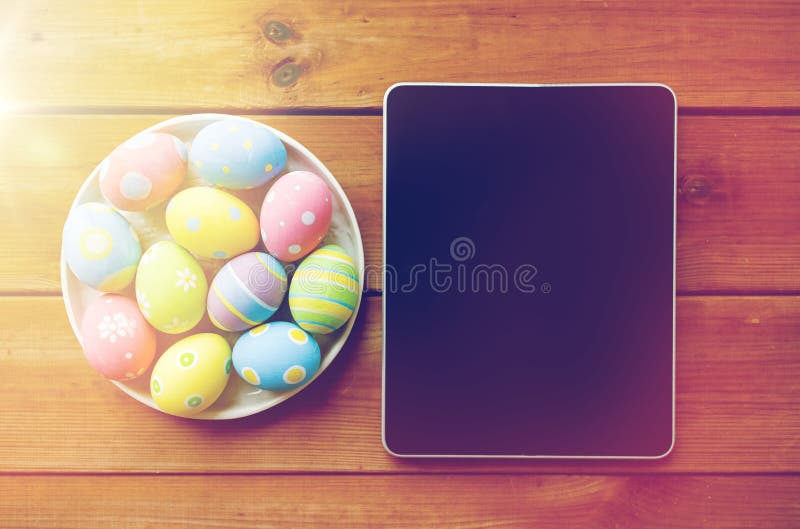 Close Up of Easter Eggs and Blank Tablet Pc Stock Image - Image of ...