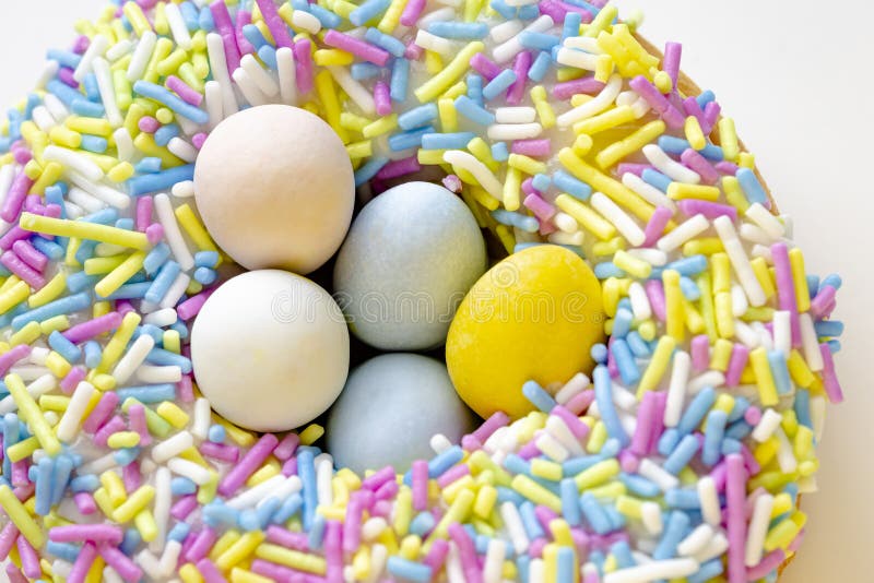 A Close Up of a Easter Nest Dream Donut with Eggies Stock Image - Image ...