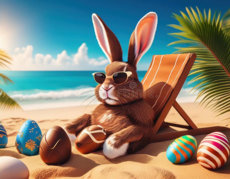 Close Up Eastern Bunny on the Beach Stock Illustration - Illustration ...